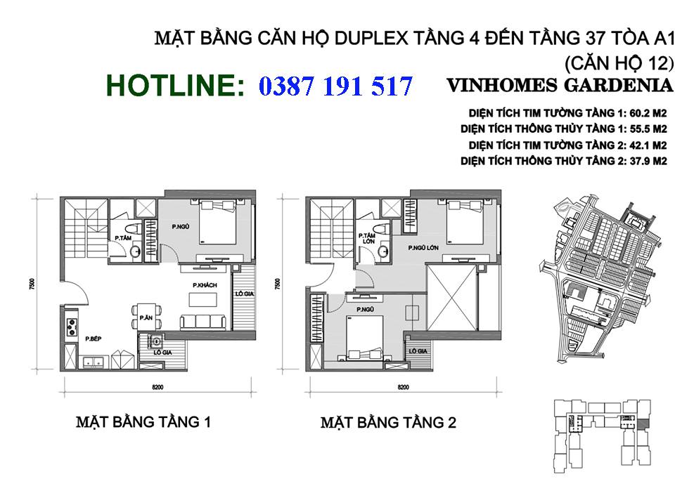 Mặt bằng thiết kế Duplex tòa A1